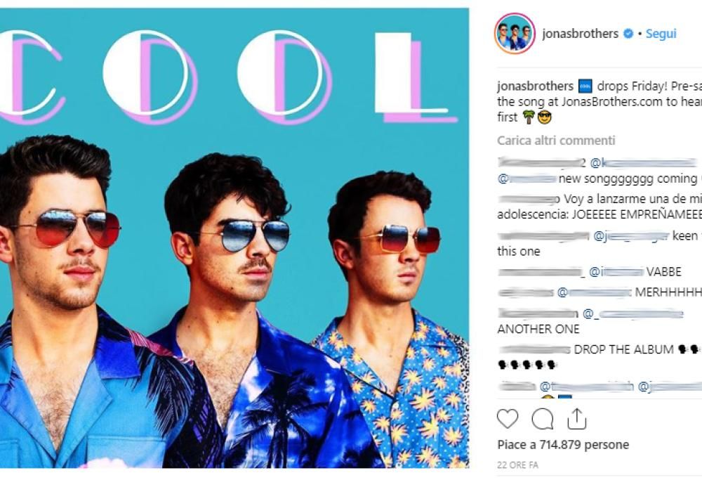 Jonas Brothers: la cover del nuovo singolo “Cool” ricorda “Miami Vice ...