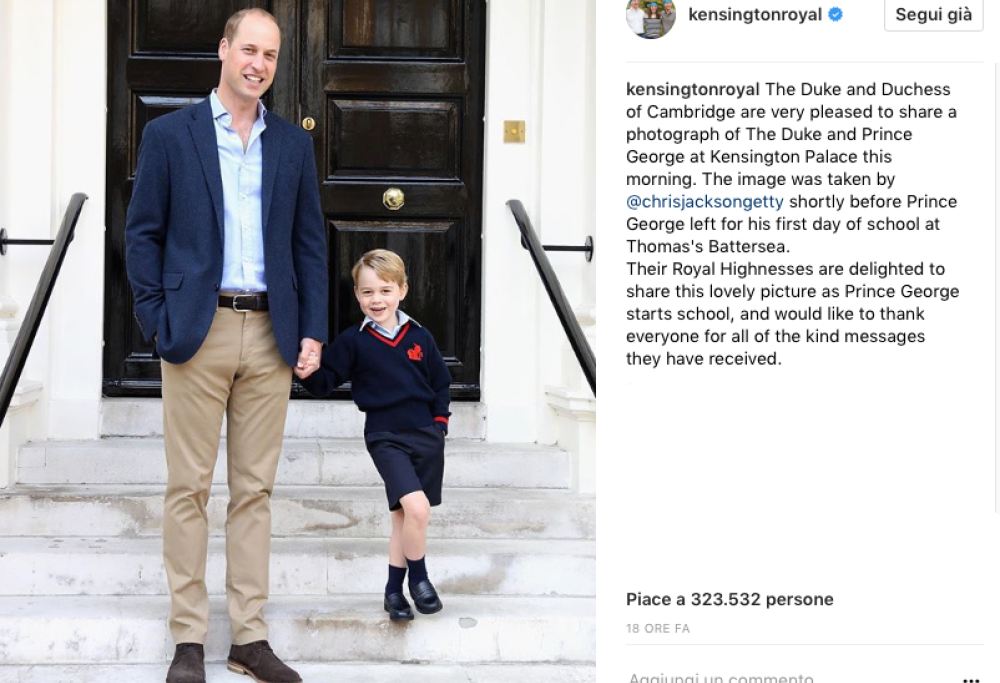 Baby George. Lo scatto ufficiale del suo primo giorno di scuola, ma ...
